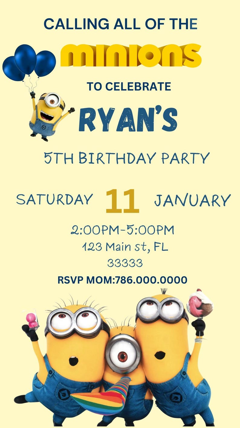 Minion Birthday Invitation, Yellow Minion Invitation, Minion Themed ...