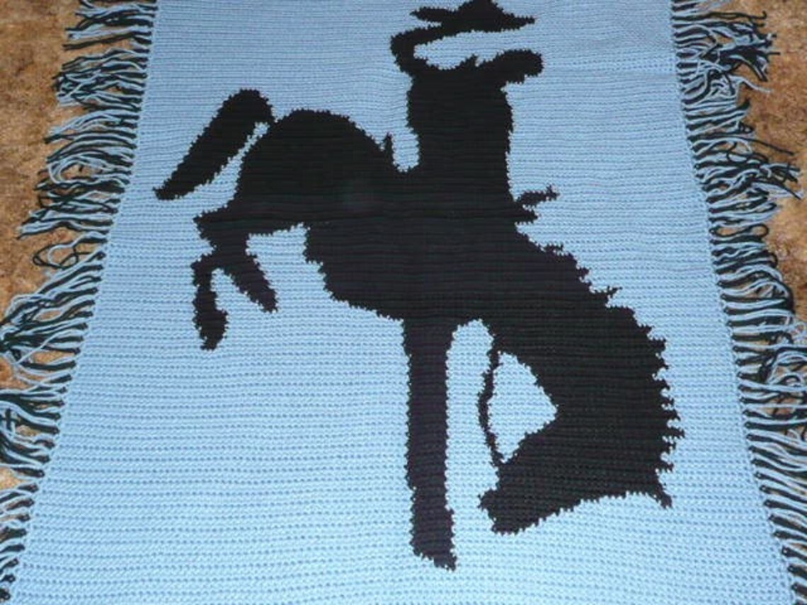 Rodeo Cowboy Bronco Rider Crochet Afghan Blanket Throw Cowboy up - Etsy