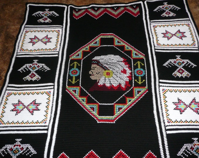 Indian Head Hand Crocheted Afghan Aghans Throw - Beautiful Colors- - Etsy