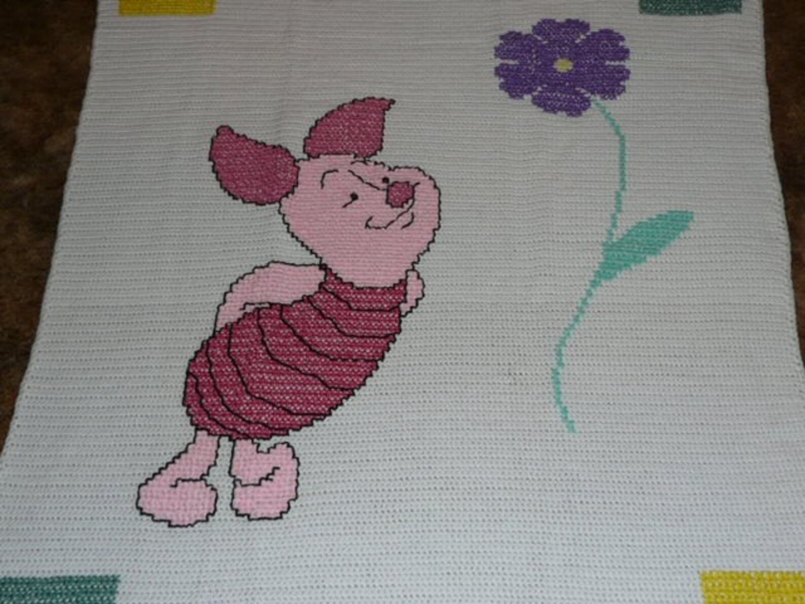 Disneys Piglet With Flower so Sweet Crochet Afghan Blanket Throw - Etsy