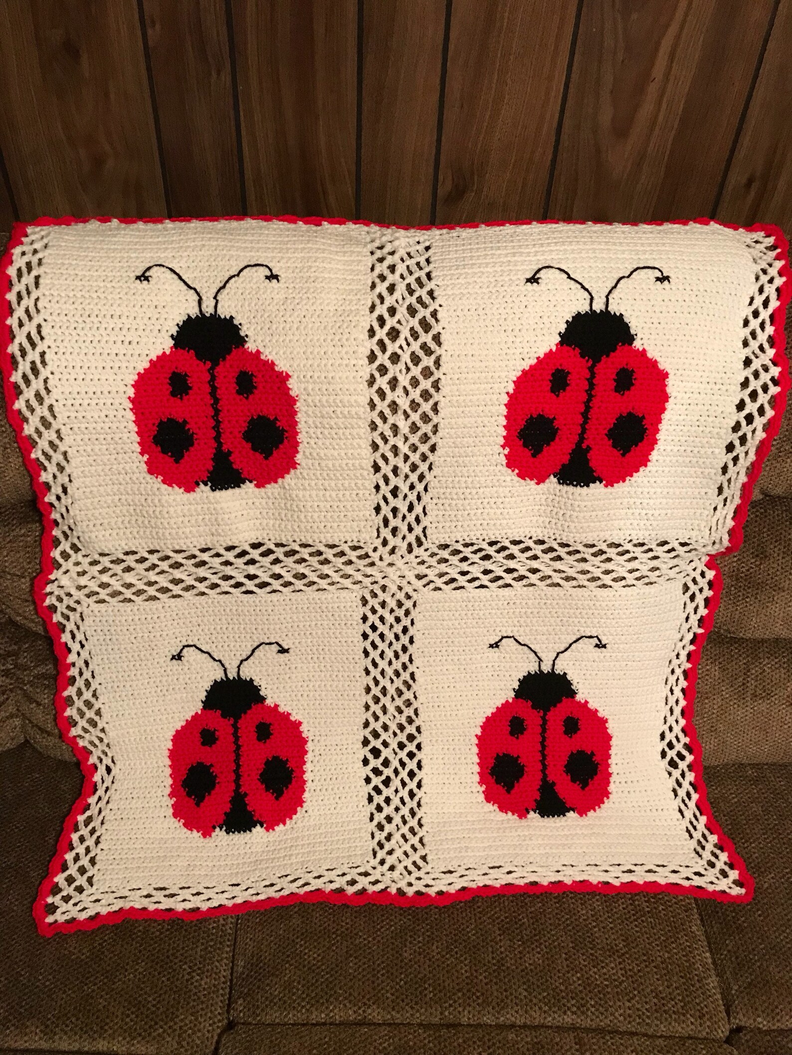 Ladybug Crochet Afghan Blanket Throw - Sweet and Loving Ladybugs - Etsy