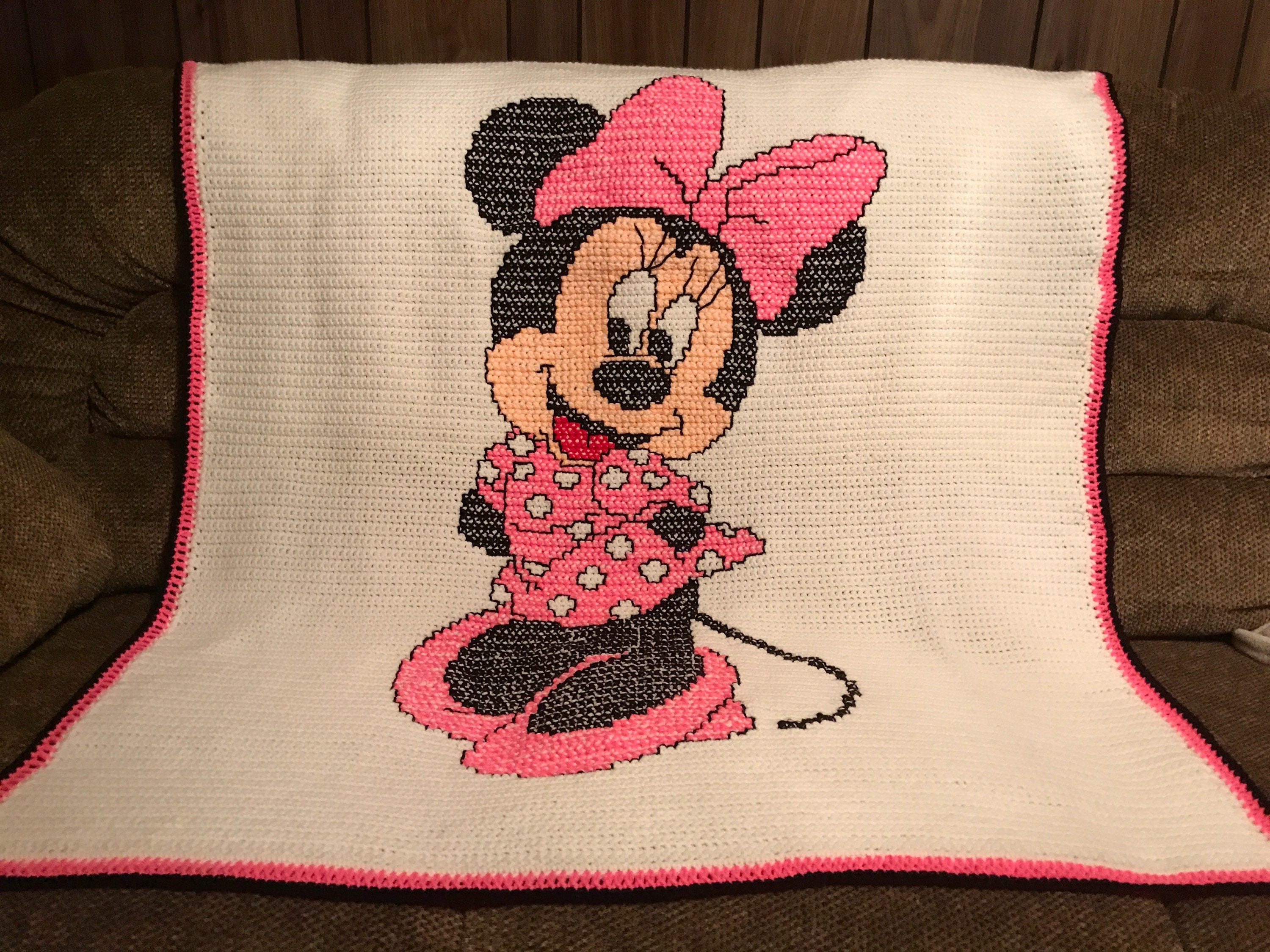 Minnie Mouse With Pink Dress Crochet Blanket Throw - Etsy