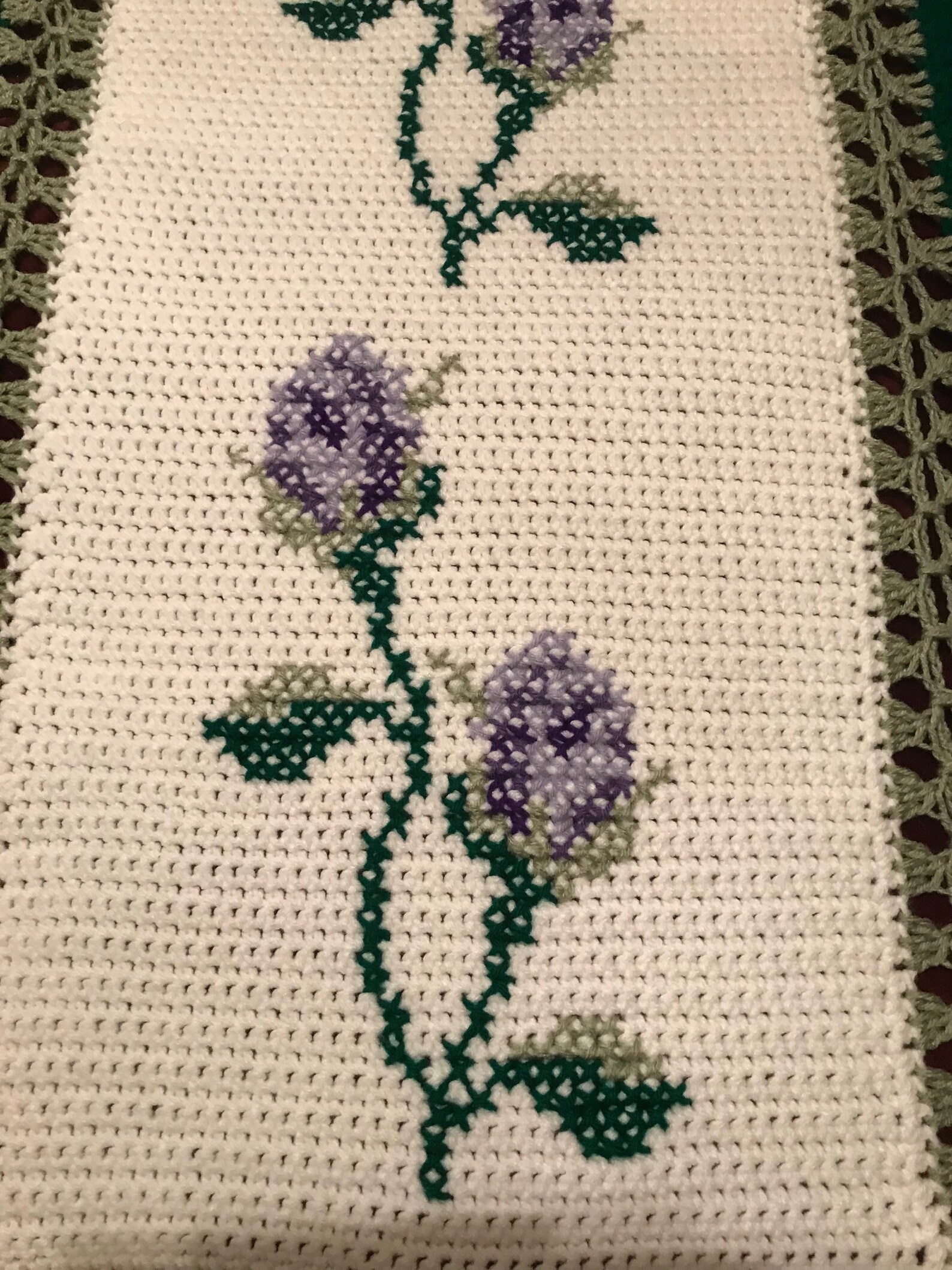 Lavender Roses Crochet Throw Blanket With Green Trimming - Etsy