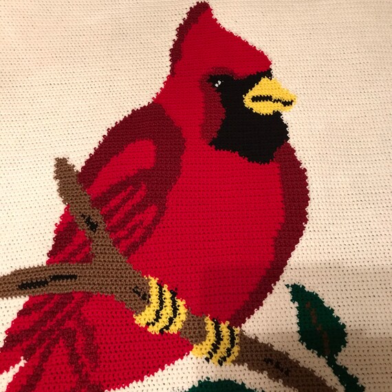 Red Bird Hand Crochet Afghan Throw Blanket Beautiful Bird | Etsy