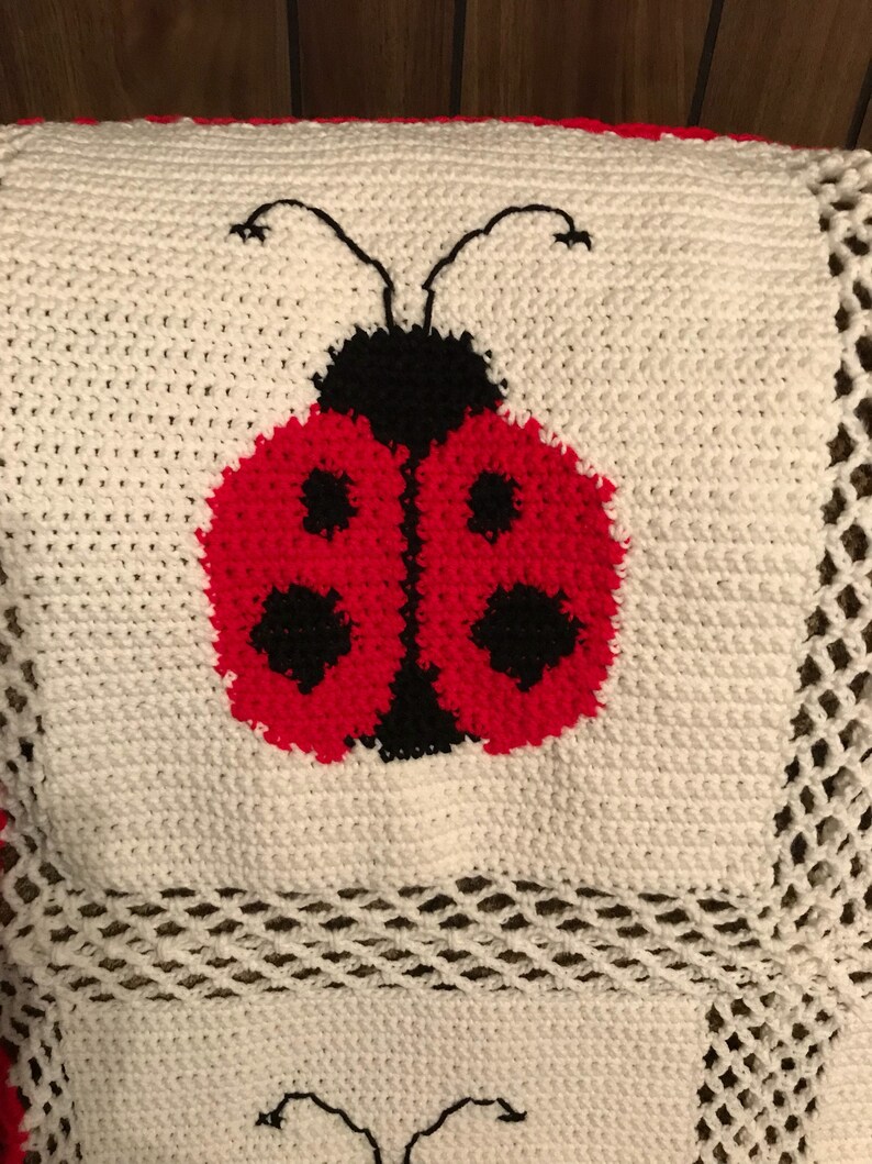 Ladybug Crochet Afghan Blanket Throw Sweet and Loving Ladybugs - Etsy