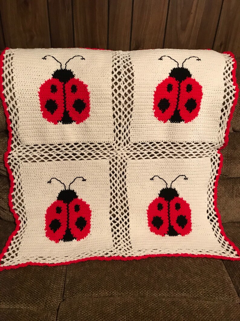 Ladybug Crochet Afghan Blanket Throw - Sweet and Loving Ladybugs - Etsy