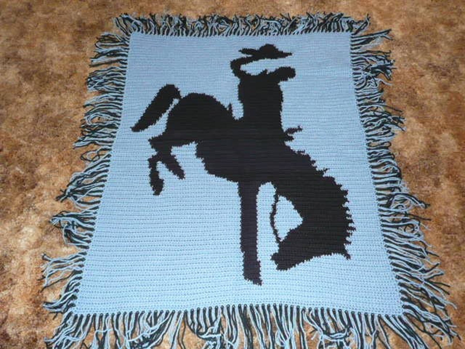 Rodeo Cowboy - Bronco Rider - Crochet Afghan Blanket Throw - Cowboy up ...