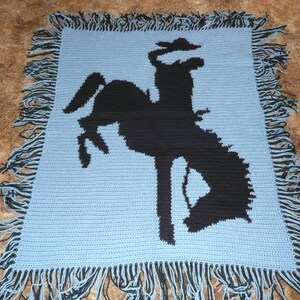 Rodeo Cowboy - Bronco Rider - Crochet Afghan Blanket Throw - Cowboy up ...