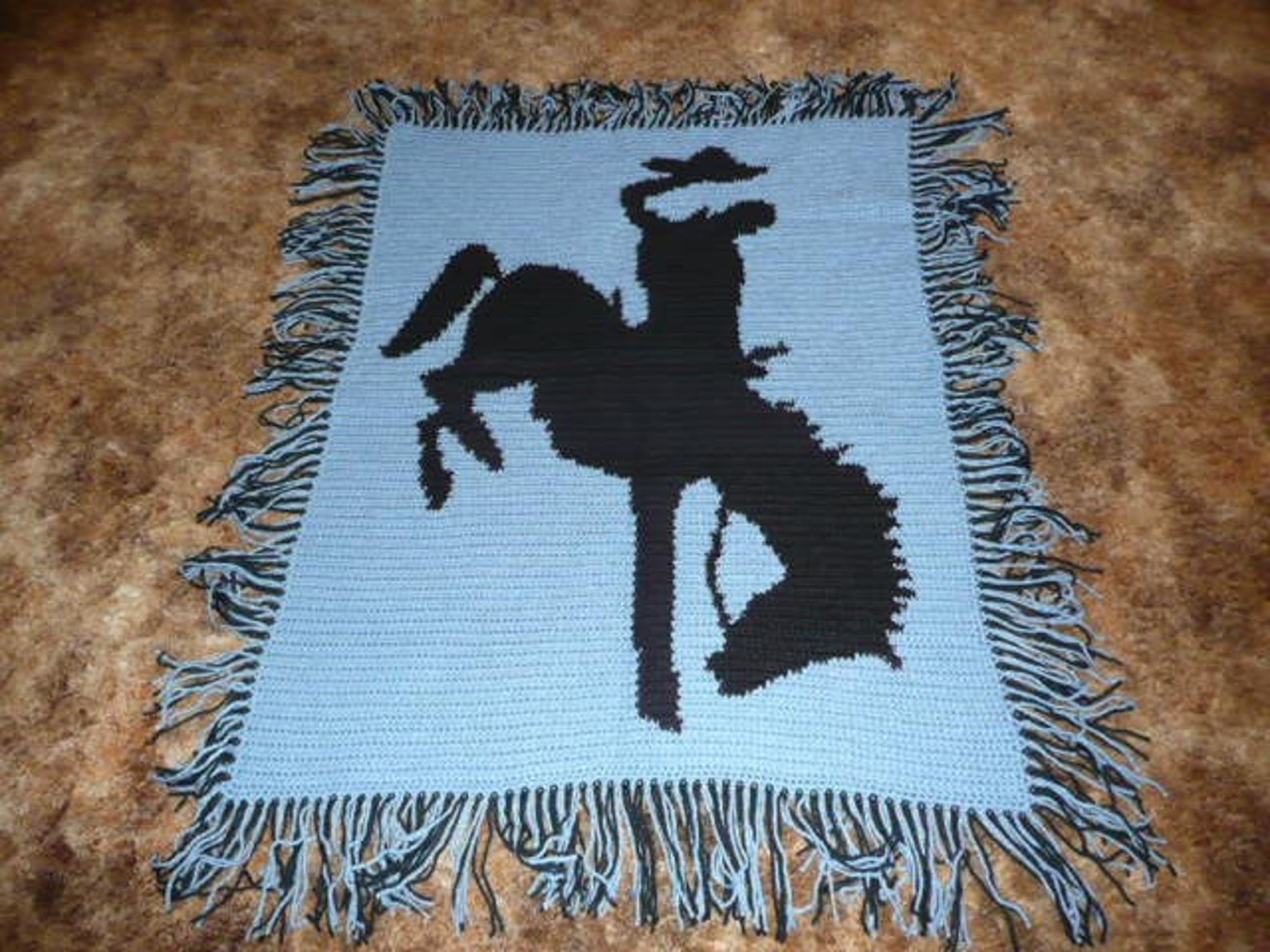 Rodeo Cowboy Bronco Rider Crochet Afghan Blanket Throw Cowboy up - Etsy