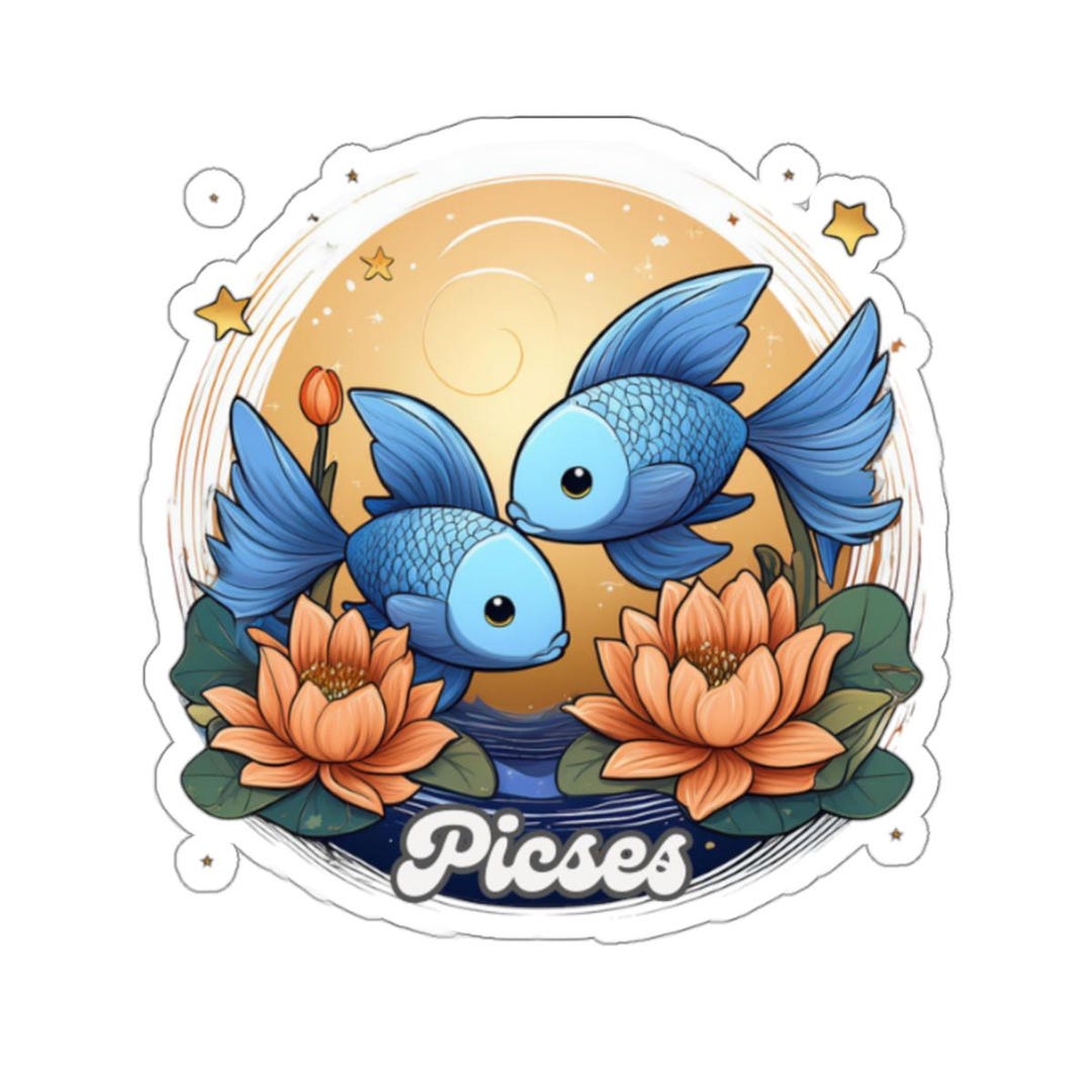 Zodiac Pisces Sticker, Water Lilies Decal, Astrology Vinyl Sticker ...