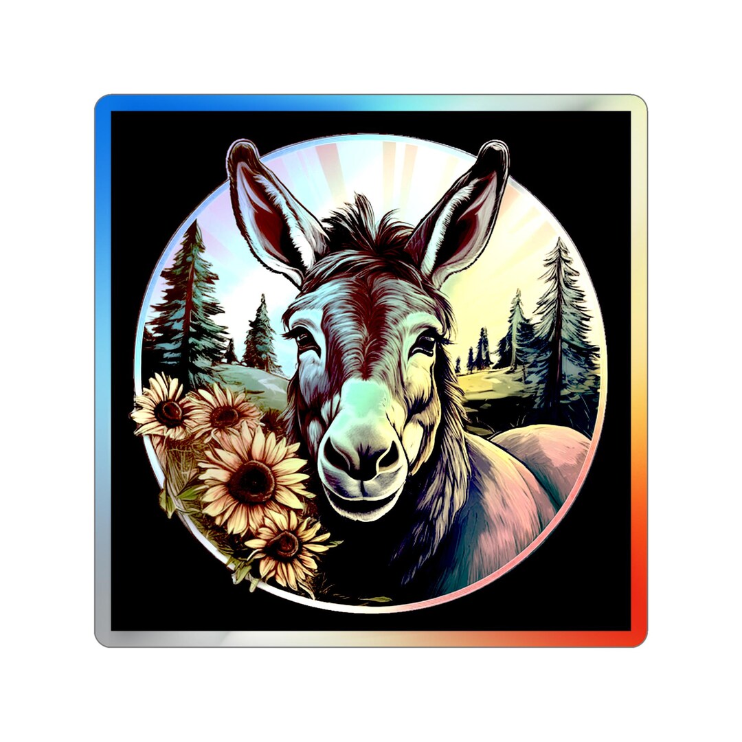 Holographic Die-cut Stickers, Donkey and Sunflower Sticker, Cute Vinyl ...