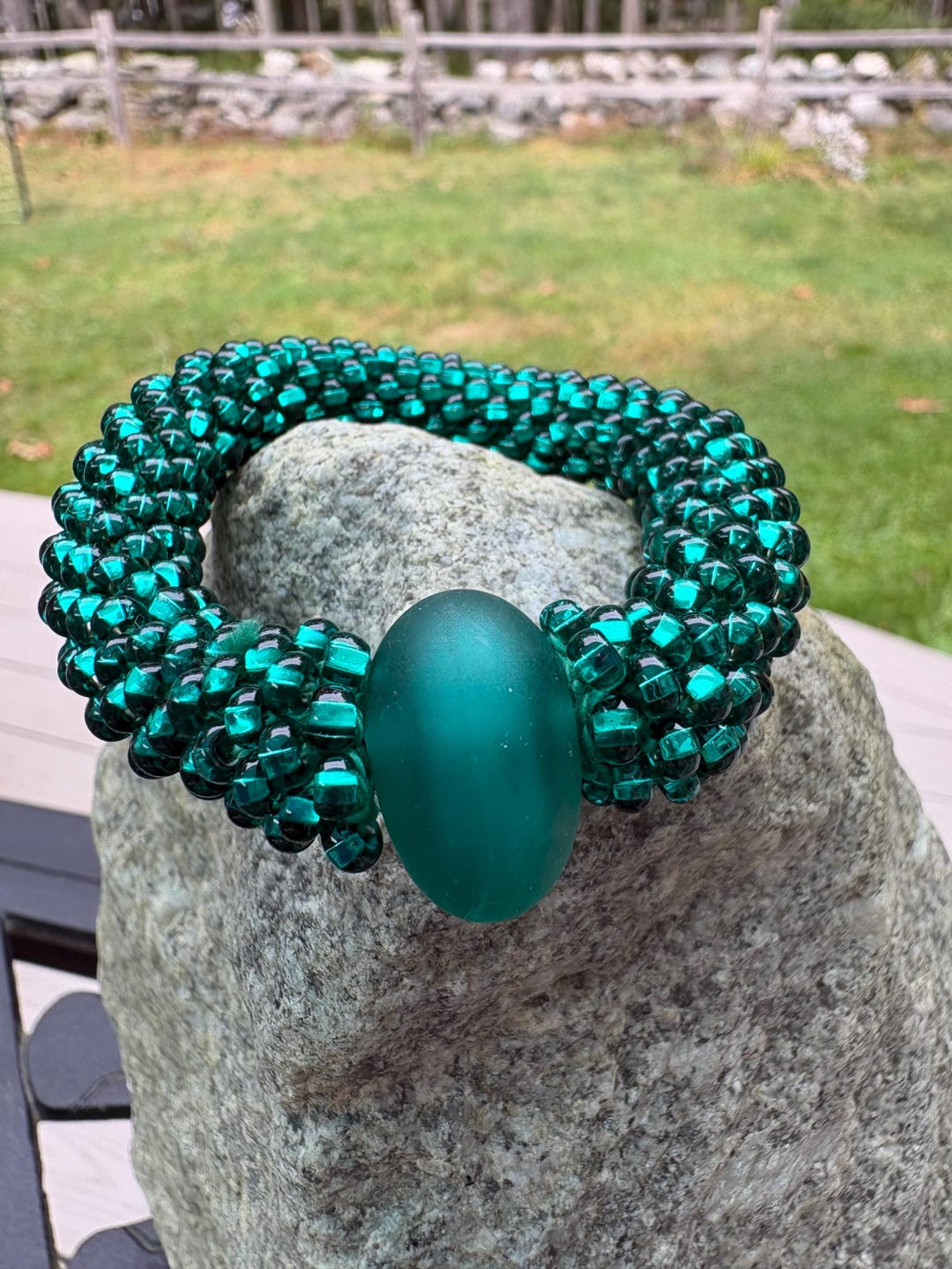 Blue Spruce Bead Crochet Bracelet....................free SHIPPING