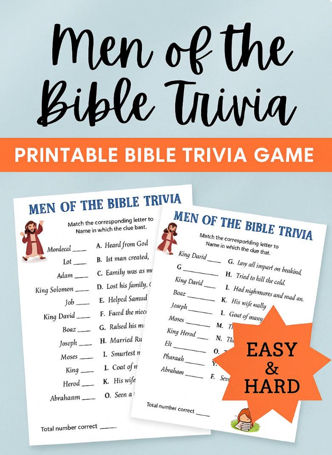 Men of the Bible Trivia Game | Christian Homeschool and Sunday School ...