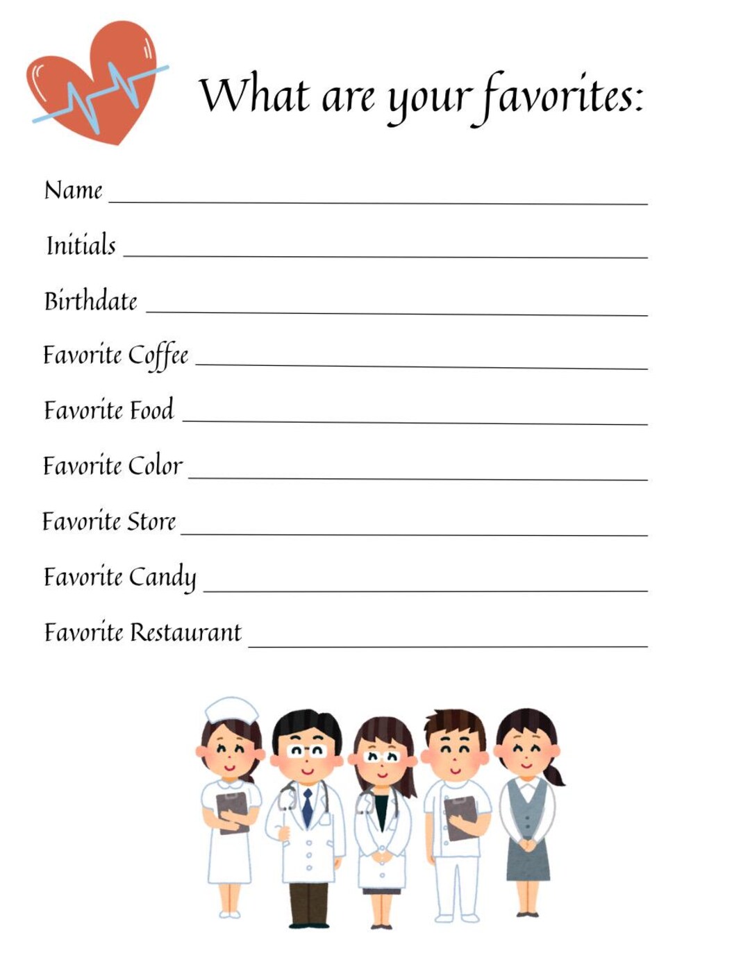 Nurse & Doctor Appreciation Questionnaire - Etsy