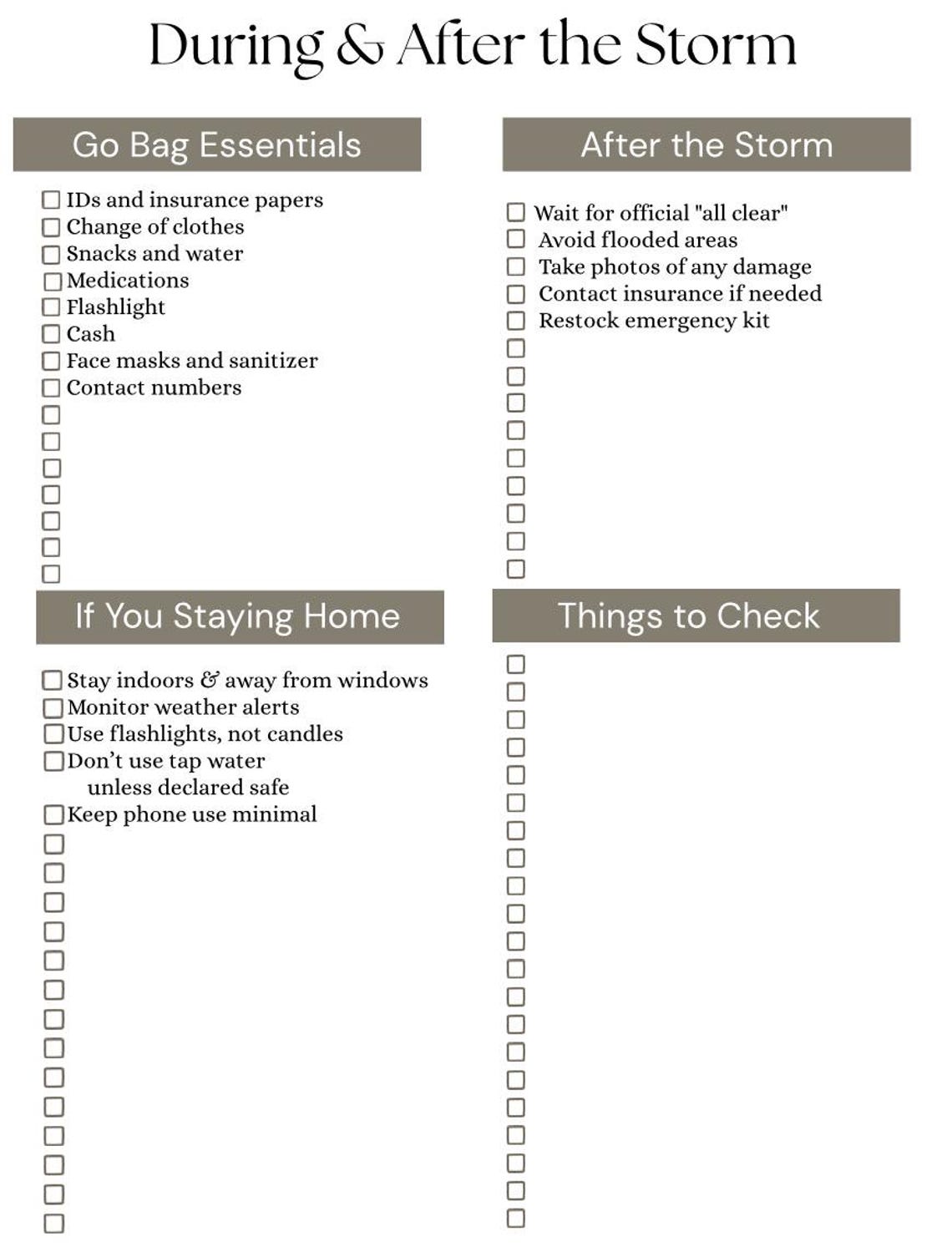 Hurricane Preparedness Checklist Printable, Emergency Evacuation ...