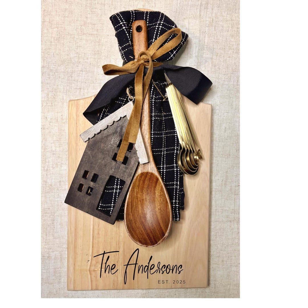 Custom Cutting Board Kitchen Gift Set Measuring Spoons Wooden Utensil ...