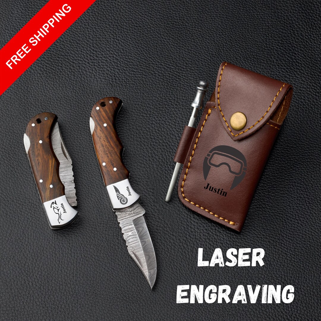 Handmade Damascus Pocket Knife – Personalized Biker Gift, Custom ...