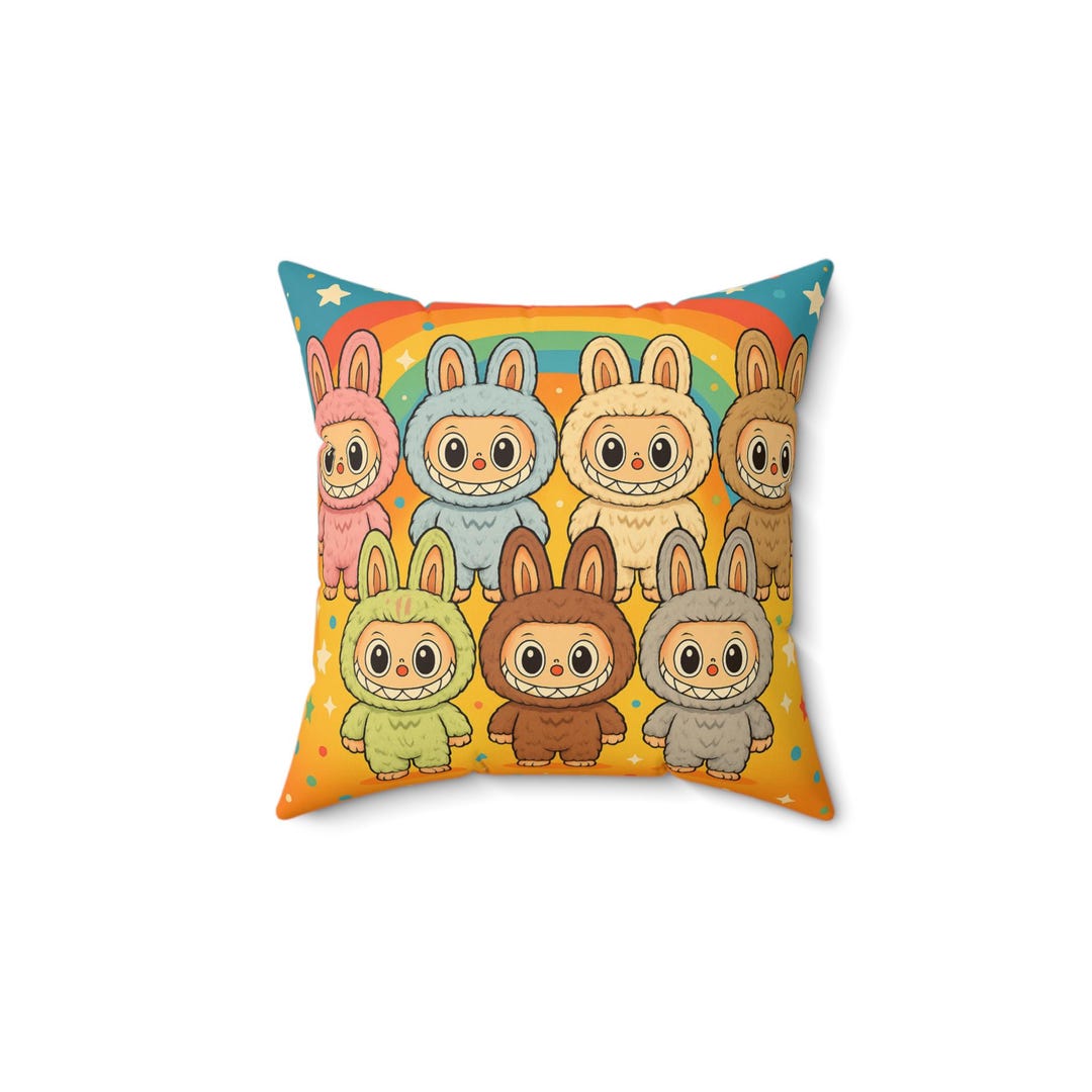 Labubu Rainbow Faux Suede Pillow Cute Monster Square Throw Pillow Home ...