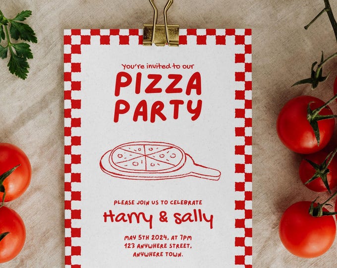 Pizza Party Invite, Pizza Party Rehearsal Dinner, Italian Dinner Party ...