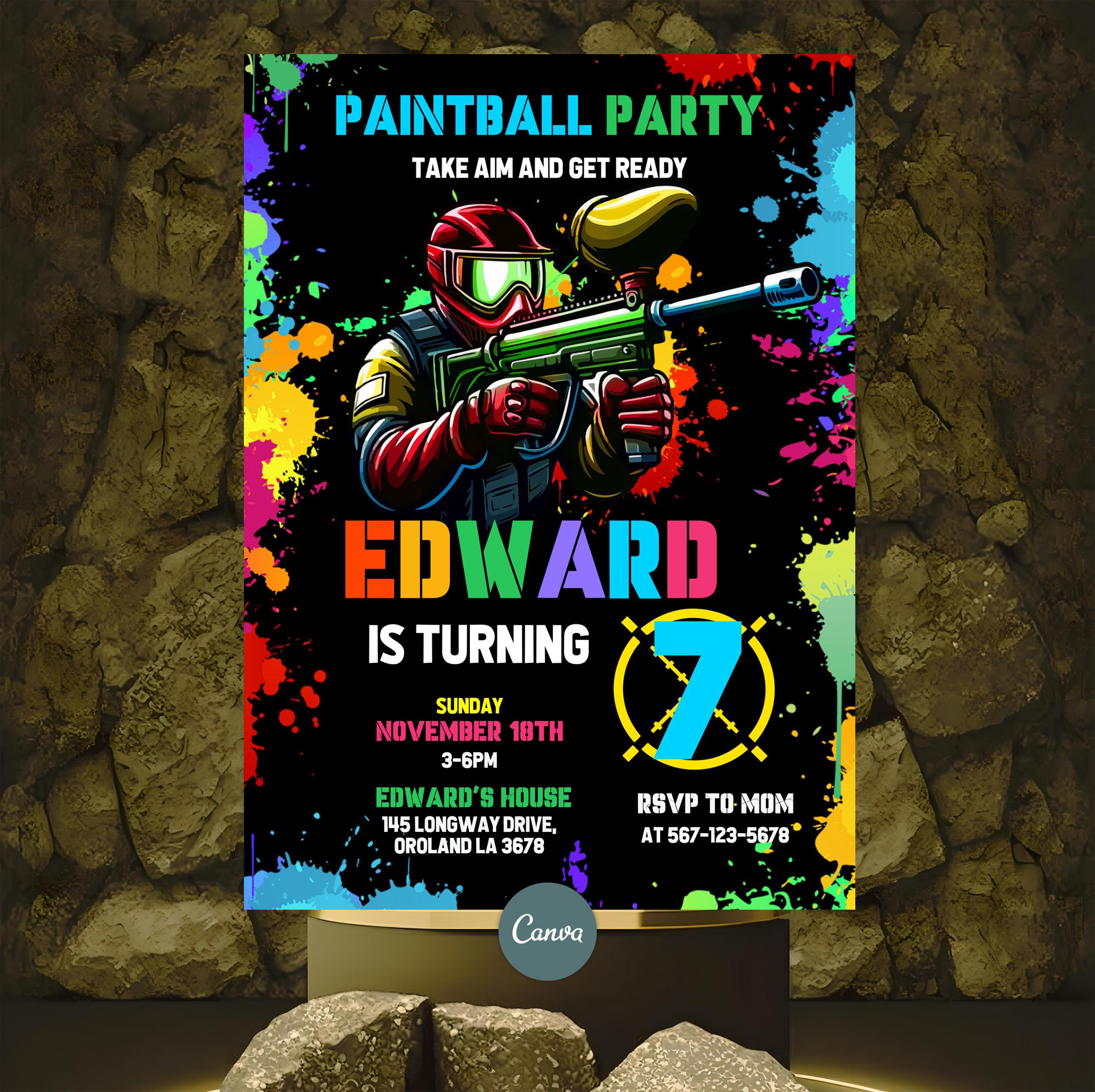 Editable Paintball Invitation, Paintball Birthday Invitation, Paint ...