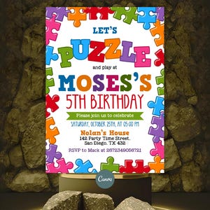 Puzzle Birthday Invitation, Game Time Party Invite, Kids Puzzles Games ...