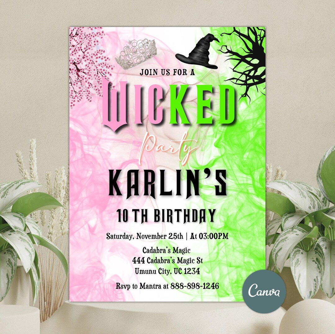 Wicked Inspired Birthday Invitation, Wicked Party Invitation, Wicked ...