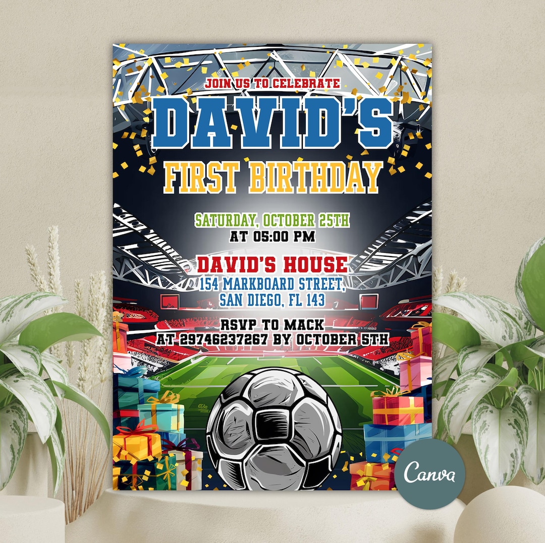 Soccer Birthday Invitation, Footbal Birthday Party Invitation, Soccer ...