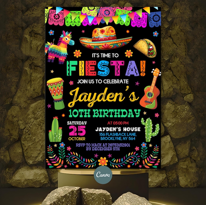 Editable Fiesta Birthday Invitation, Mexican Theme Party Invite, Fiesta ...