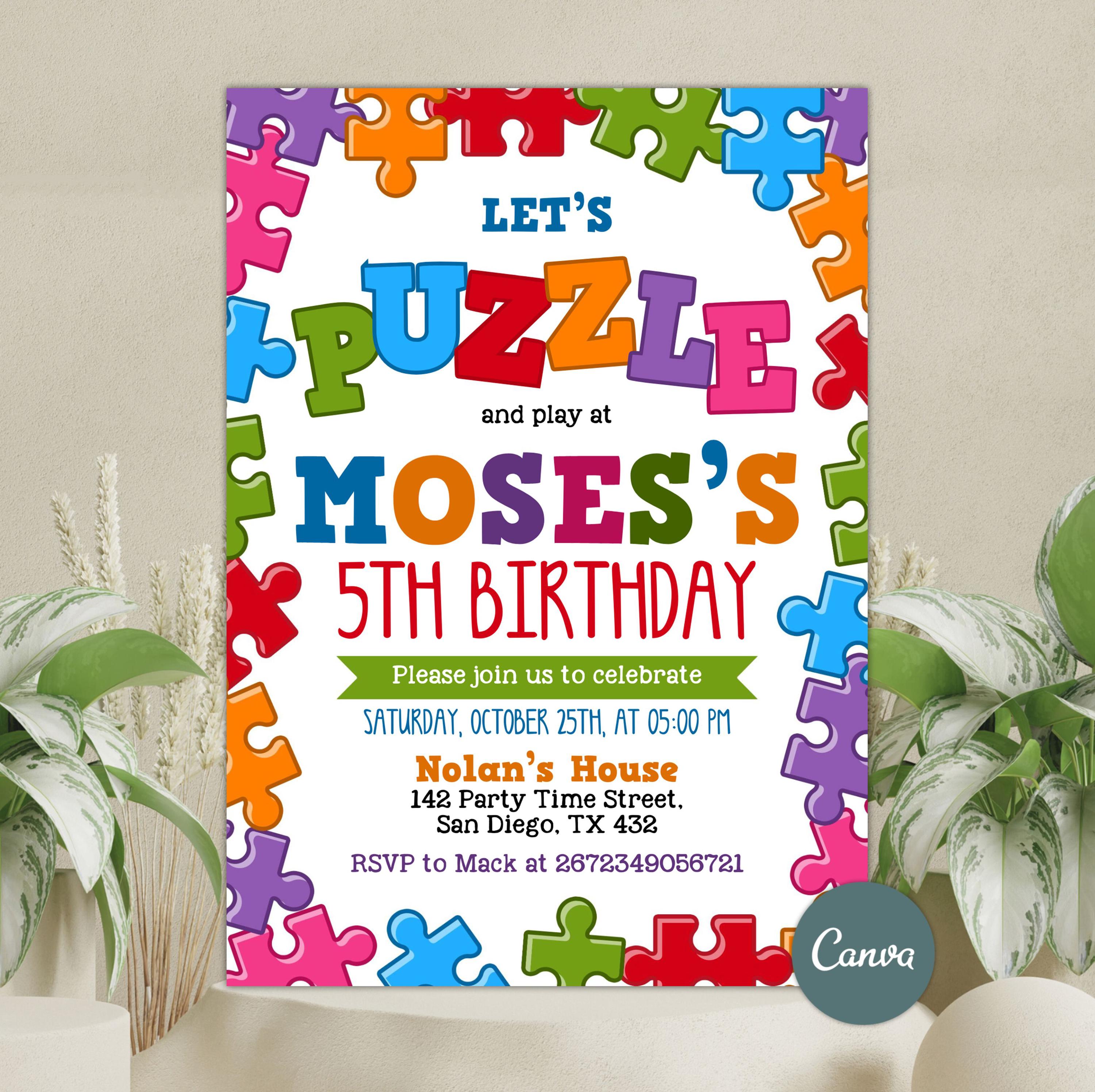 Puzzle Birthday Invitation, Game Time Party Invite, Kids Puzzles Games ...