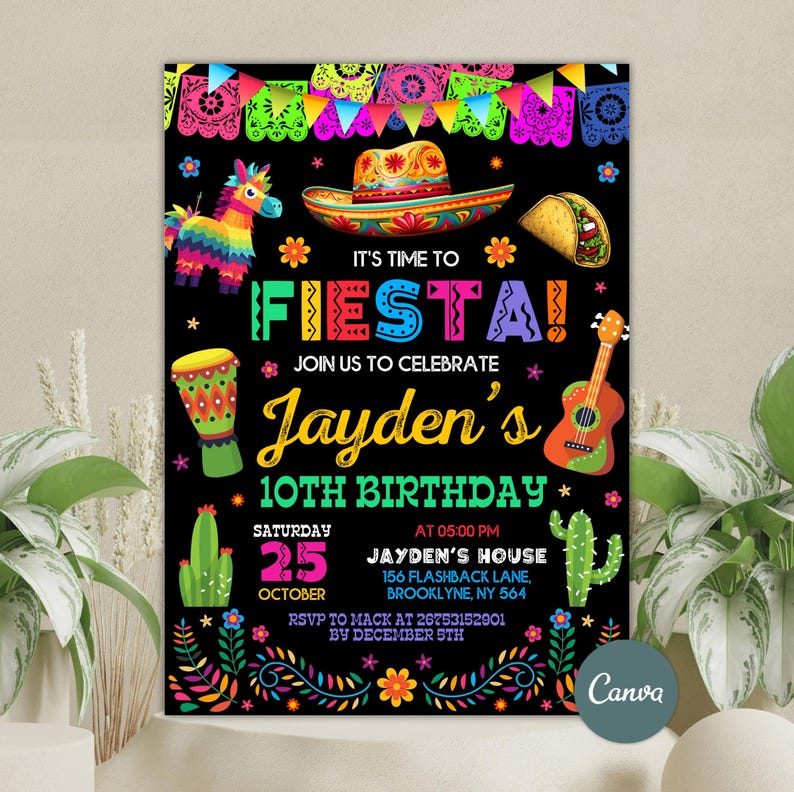 Editable Fiesta Birthday Invitation, Mexican Theme Party Invite, Fiesta ...