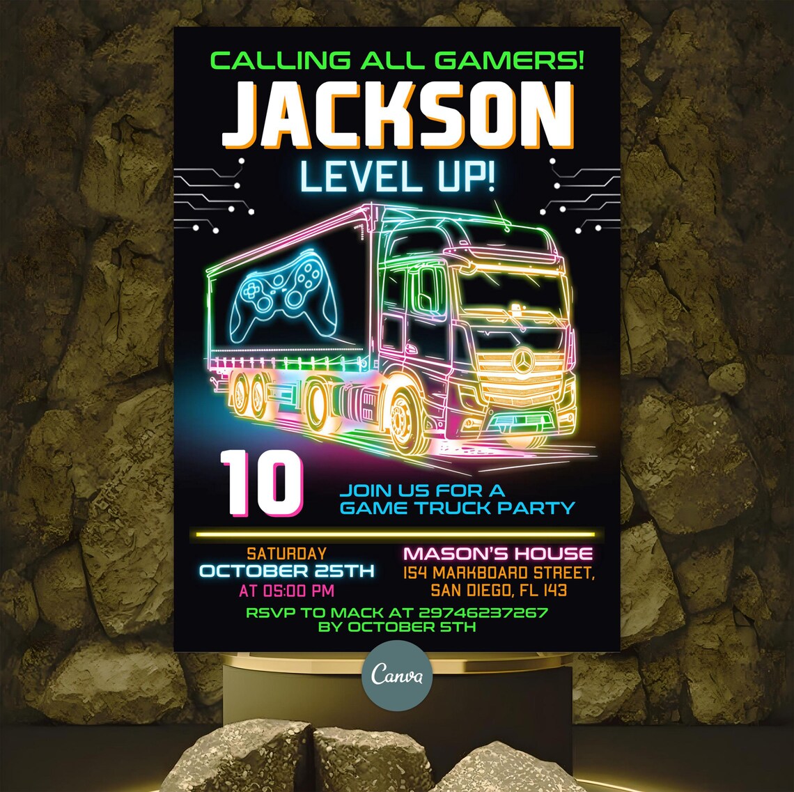 Video Game Truck Birthday Invitation, Video Game Party Invitation, Game ...