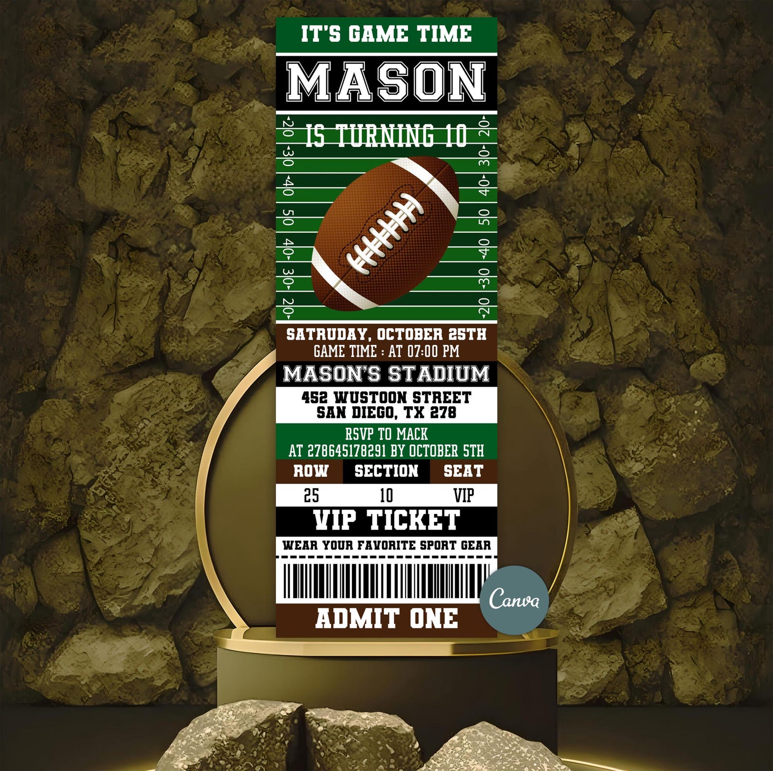 Football Ticket Invitation, Football Birthday Party Invite, Sports ...