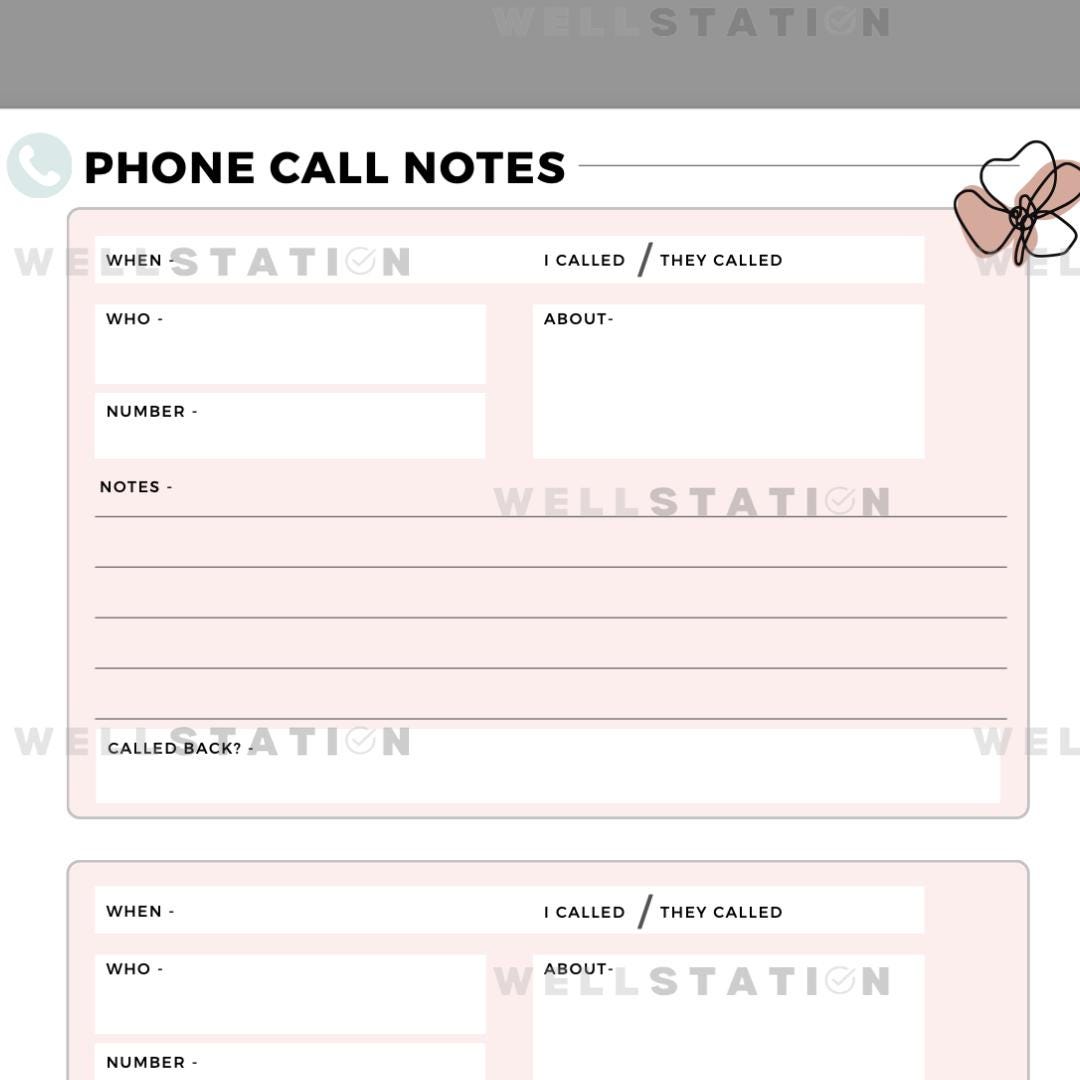 Phone Call Notes- Downloadable/ Printable PDF - Etsy