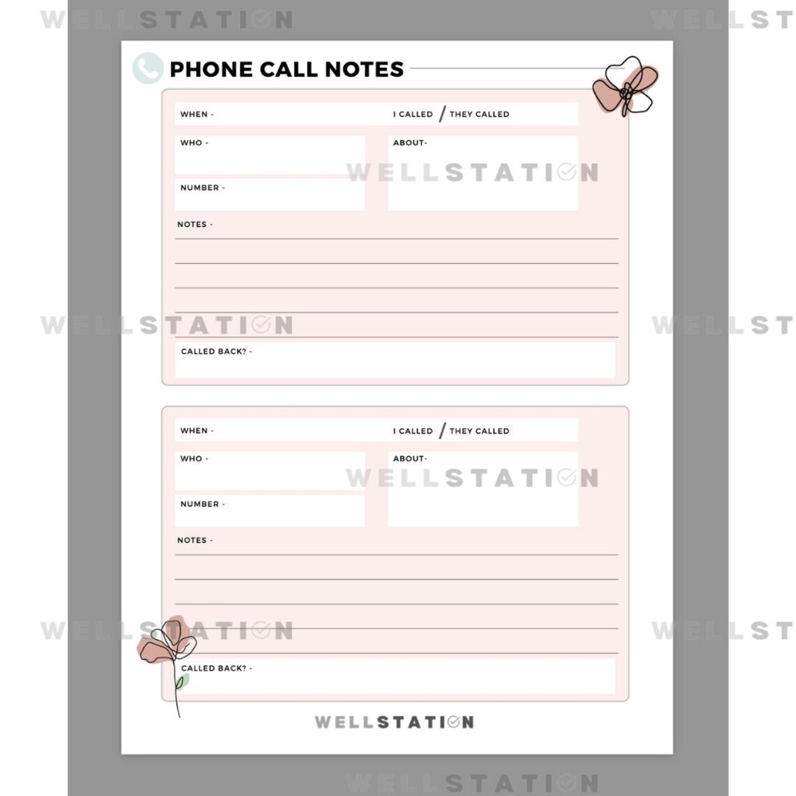 Phone Call Notes- Downloadable/ Printable PDF - Etsy