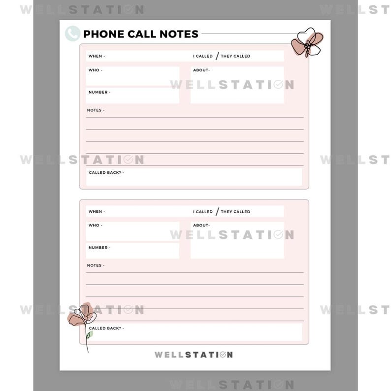 Phone Call Notes- Downloadable/ Printable PDF - Etsy