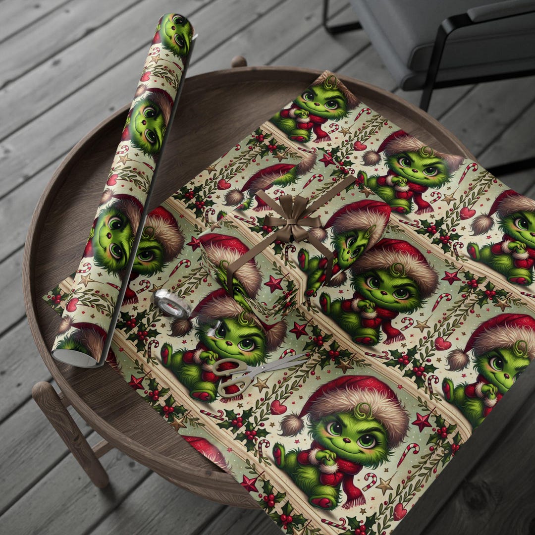 Whimsical Grinch Wrapping Paper Roll Christmas Gift Wrap, Holiday Gift ...
