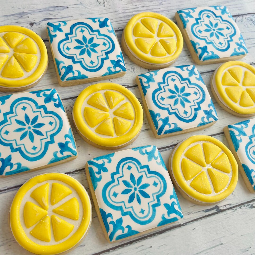Blue Tiles and Lemons Theme Cookies - Etsy