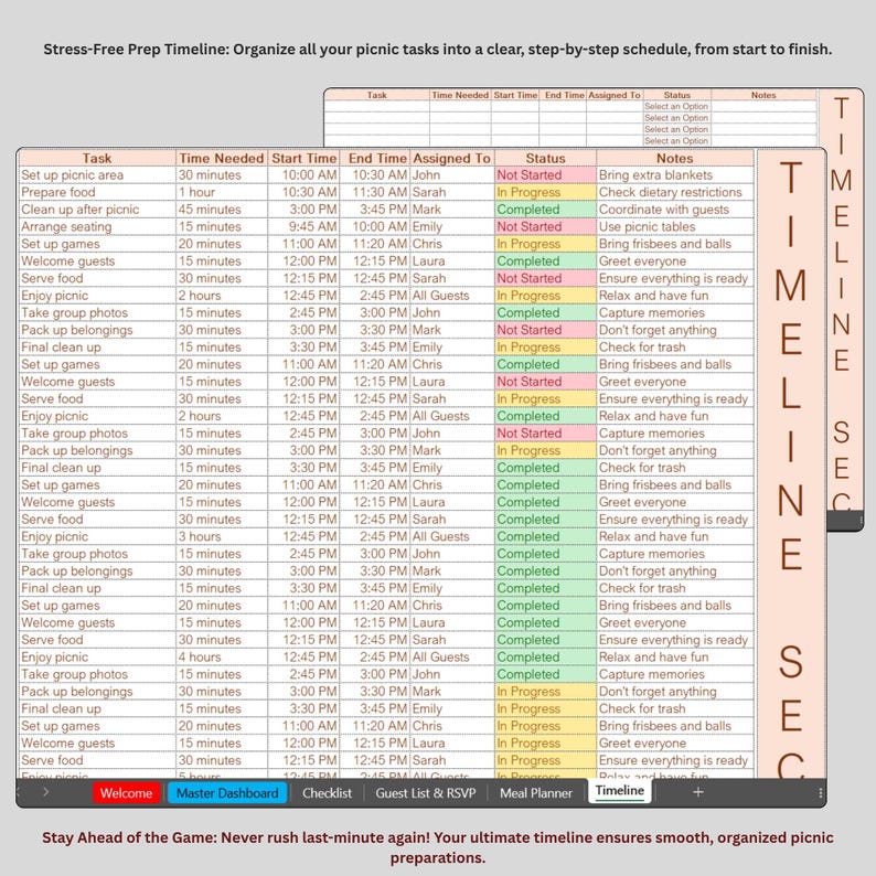 Picnic Planner Excel Template: Checklist & Guest List (digital Download ...