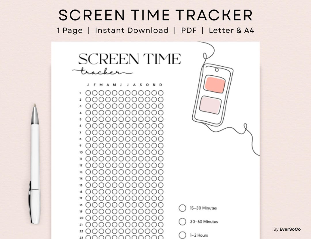 Yearly Screen Time Tracker, Habit Tracker Printable, Color Tracker ...