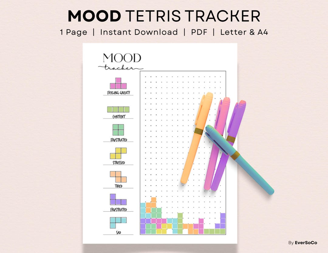 Mood Tetris Tracker, Habit Tracker Printable, Color Tracker, Premade ...