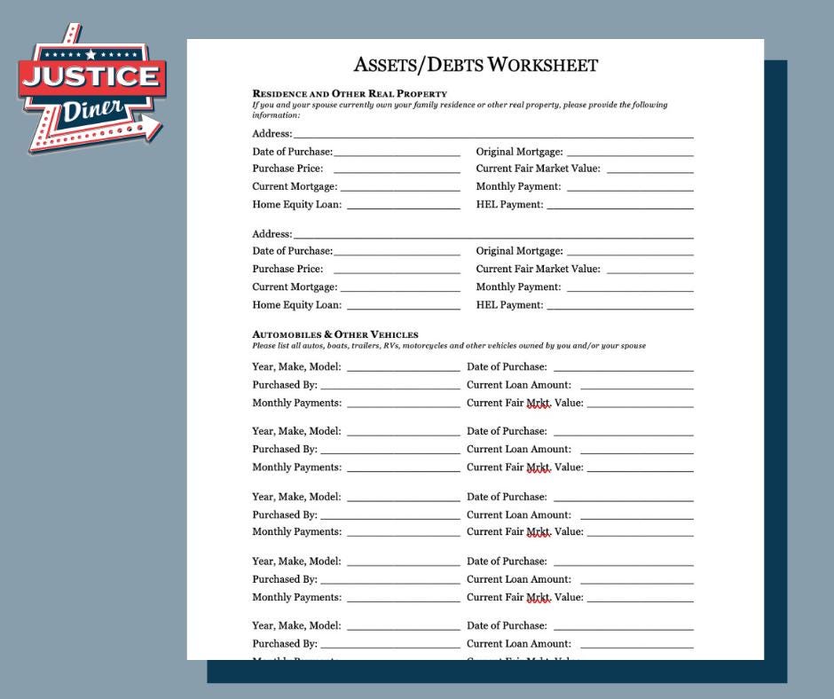 Divorce Printable Financial Worksheets | Marital Assets and Debts ...