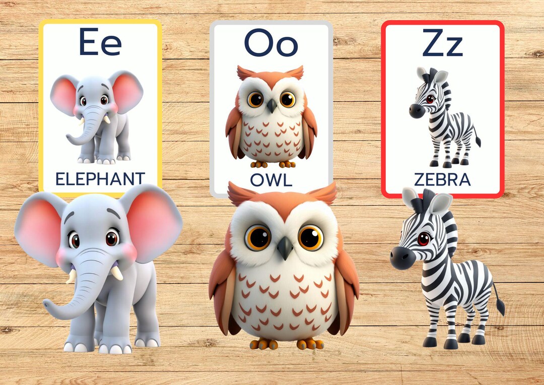 Animals Alphabet Flash Cards A to Z Design, Educational Cards, A-Z ...