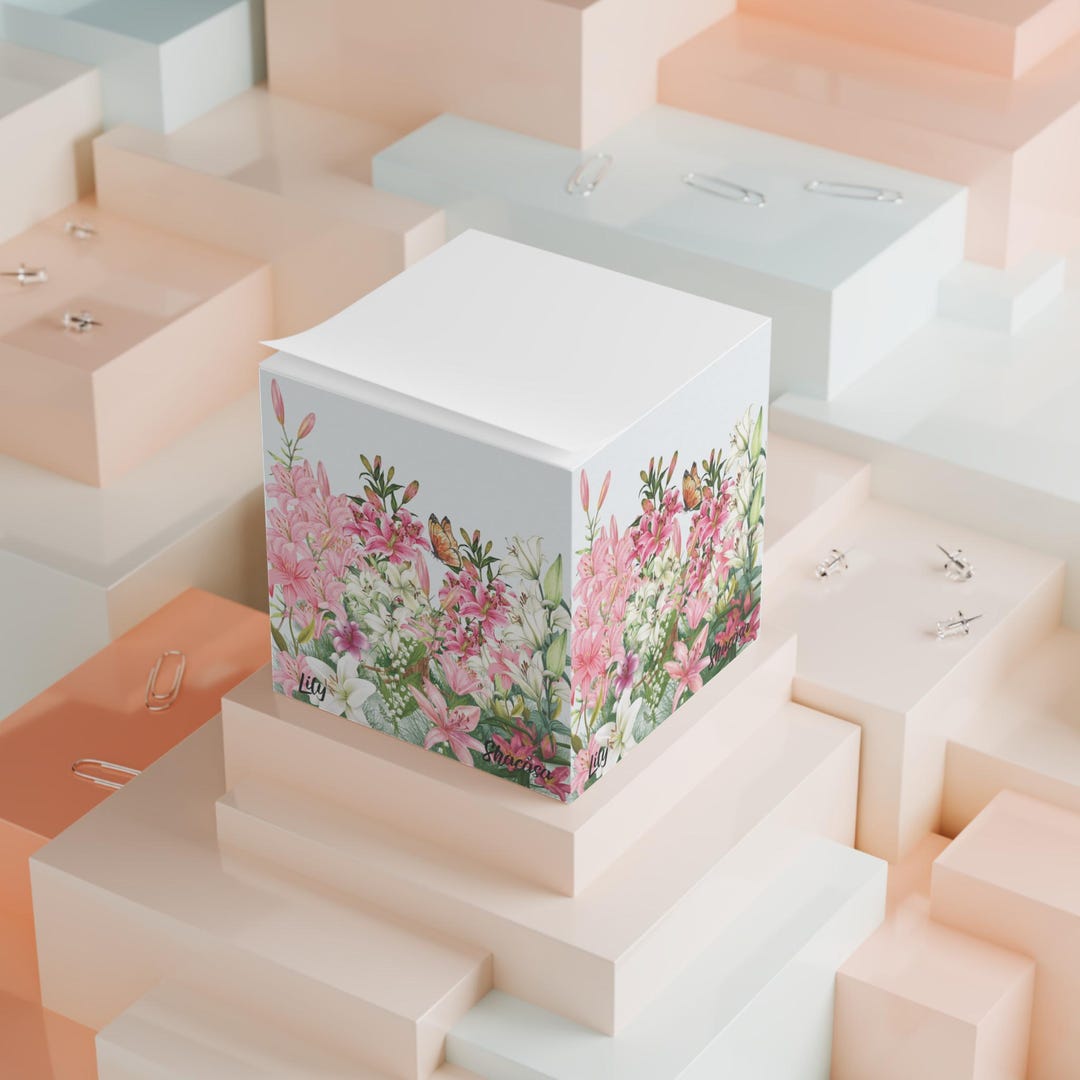 Floral Lilly Note Cube, Desk Accessories, Paper Cube Notepad - Etsy