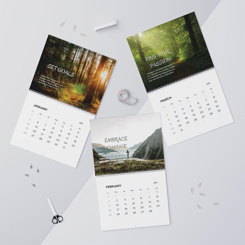 Nature and Forest Wall Calendar 2025, Motivational Quotes Monthly ...