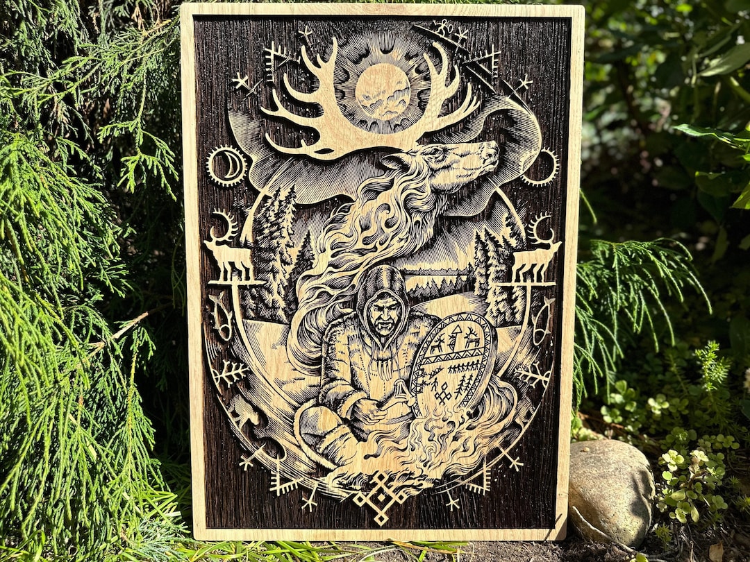 Sami Tribe Noaidi Shaman Wall Decor Artwork Made From Oak Wood - Etsy