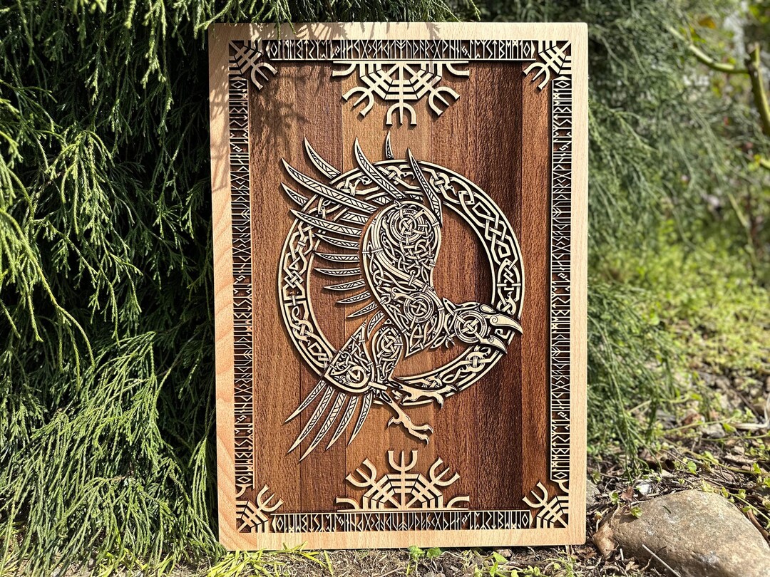 Odin Raven With Viking Knotwork Circle in Runic Frame Wall Art, Norse God Odin, Viking Mythology ...