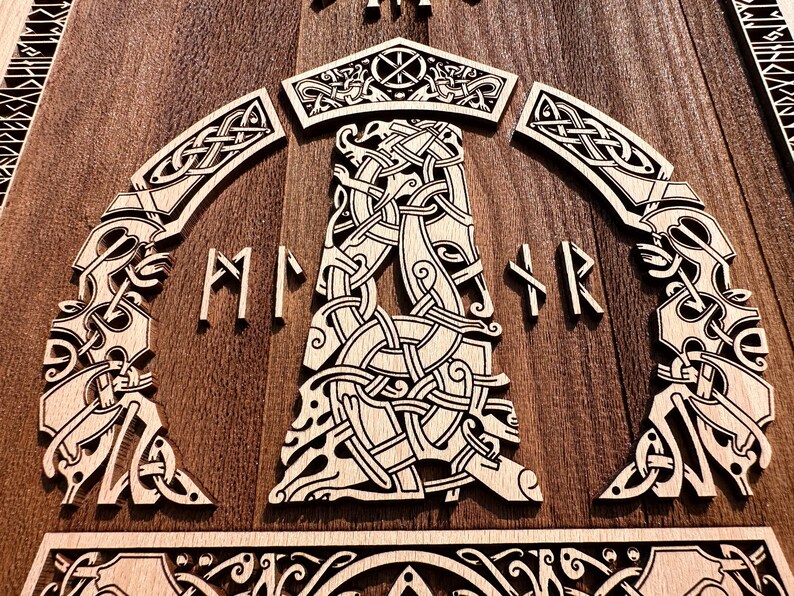 Mjolnir the Hammer of Norse God Thor in Elder Futhark Runic Frame Deep ...