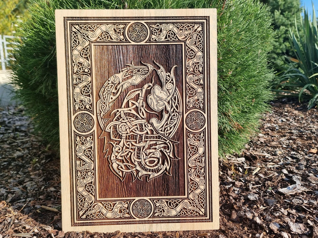 Wolf of Ragnarok Wooden Picture Norsepagan Gift - Etsy