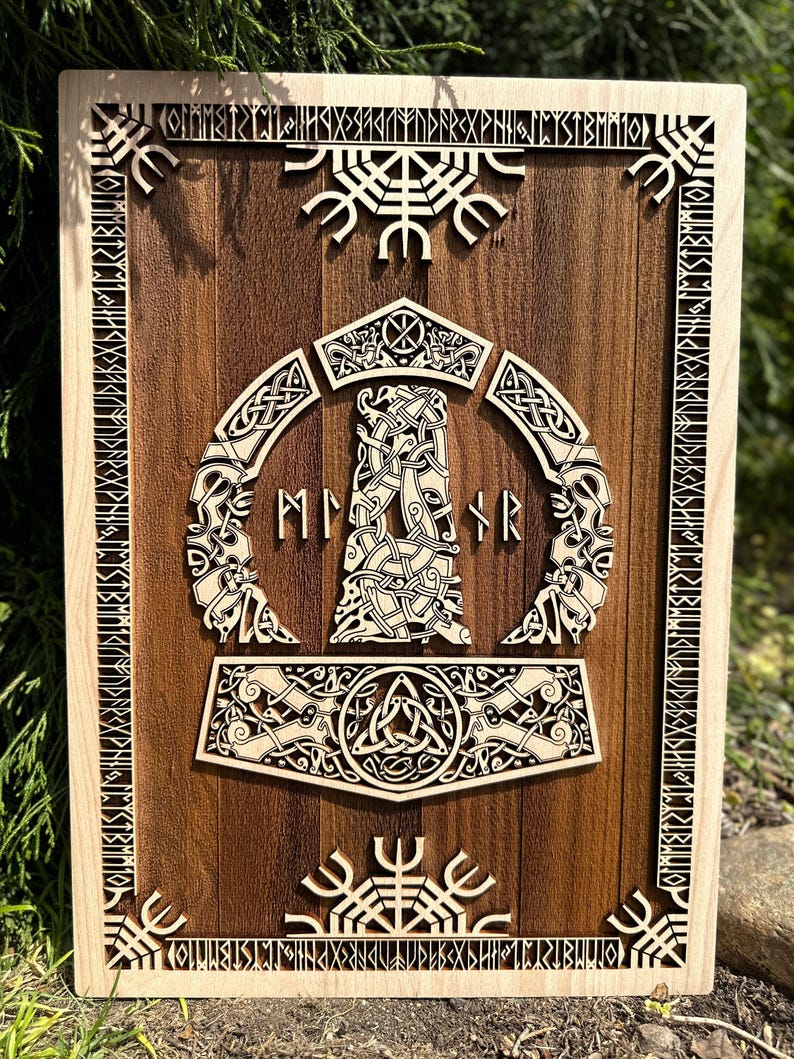 Mjolnir the Hammer of Norse God Thor in Elder Futhark Runic Frame Deep ...