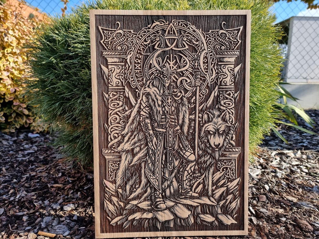 Loki and Fenrir Wolf Norse God of Trickery Pyrography Viking Mythology ...